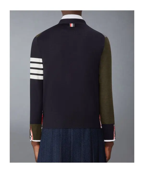Thom Browne Colour-block V-neck Cardigan With Signature Stripes