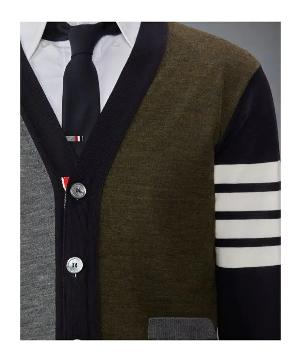 Thom Browne Colour-block V-neck Cardigan With Signature Stripes