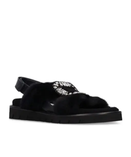 ROGER VIVIER Embellished Fur Slingback Sandals