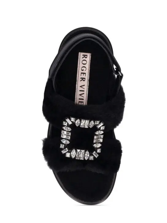 ROGER VIVIER Embellished Fur Slingback Sandals