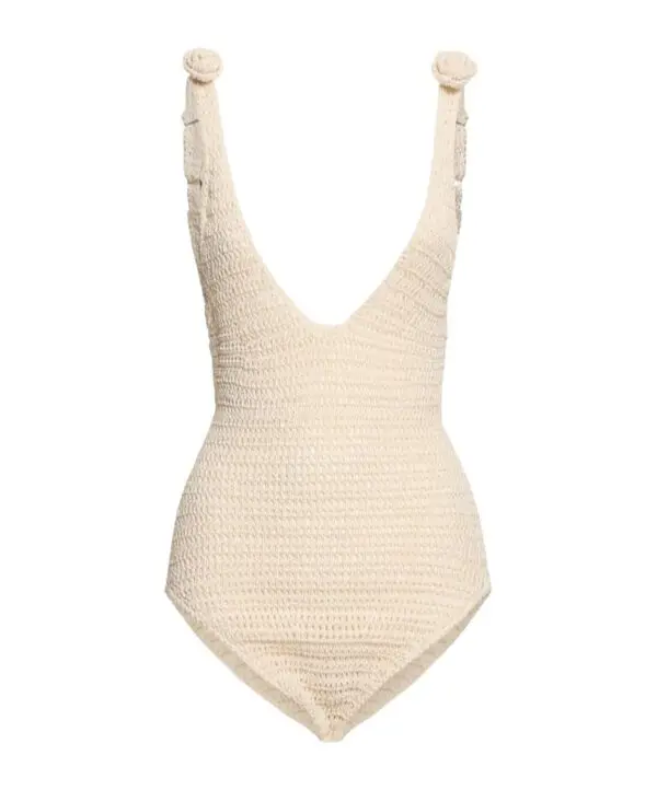 Magda Butrym Sleeveless Crochet Jumpsuit With Floral Applique - Nude