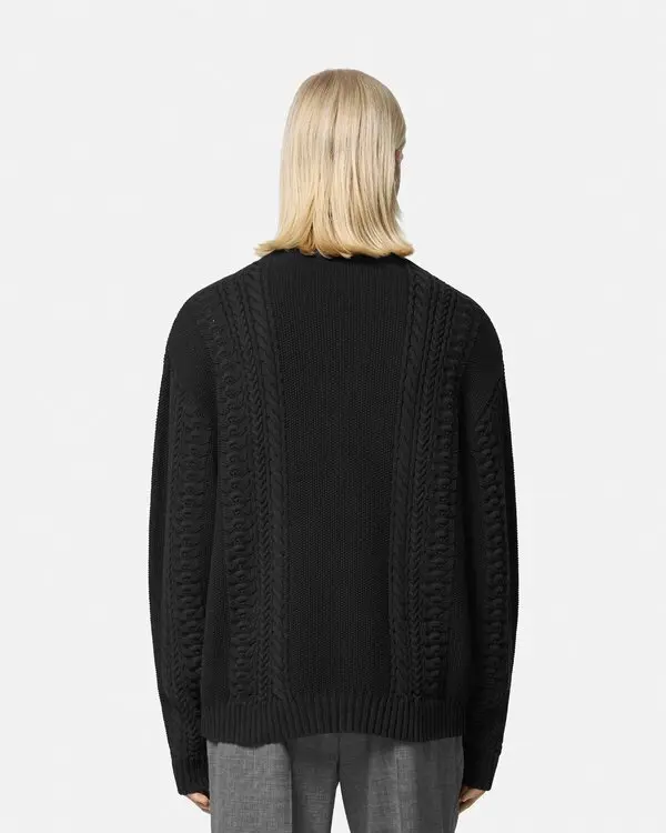 Versace Medusa Logo-embroidered Cable-knit Jumper