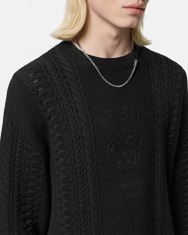 Versace Medusa Logo-embroidered Cable-knit Jumper