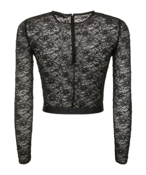 Alessandra Rich Lace Top With Crystal Embellishments
