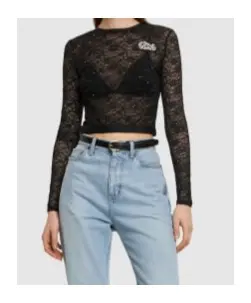 Alessandra Rich Lace Top With Crystal Embellishments