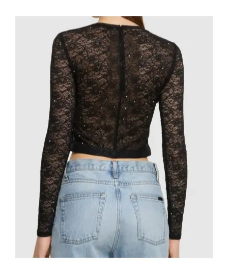 Alessandra Rich Lace Top With Crystal Embellishments