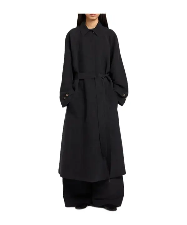 THE ROW Belted Silk Long Coat - Black