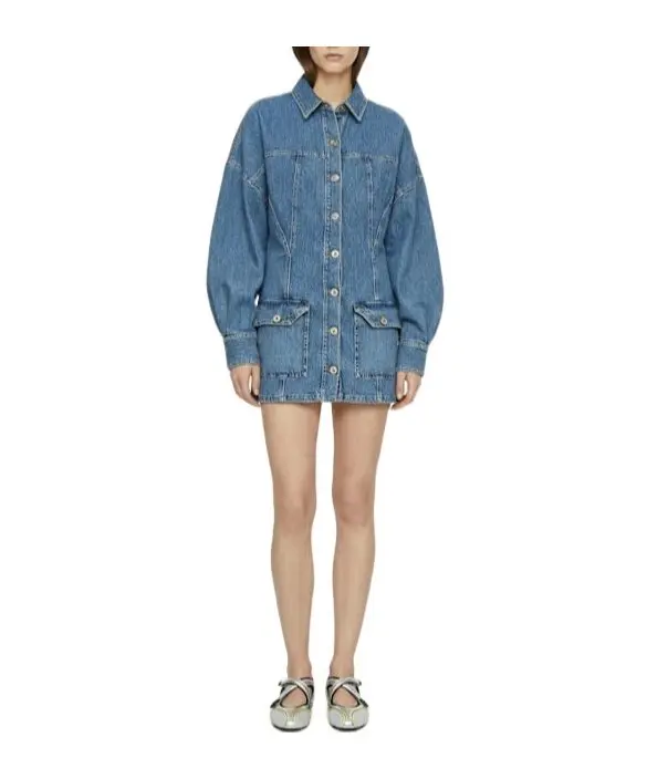 Attico Denim Mini Dress With Button Closure
