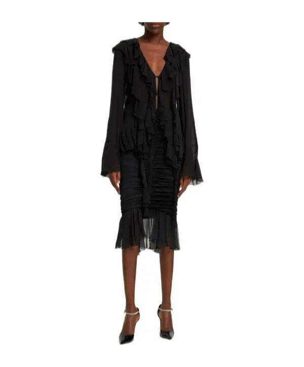 Blumarine Jersey Chiffon Draped Midi Skirt