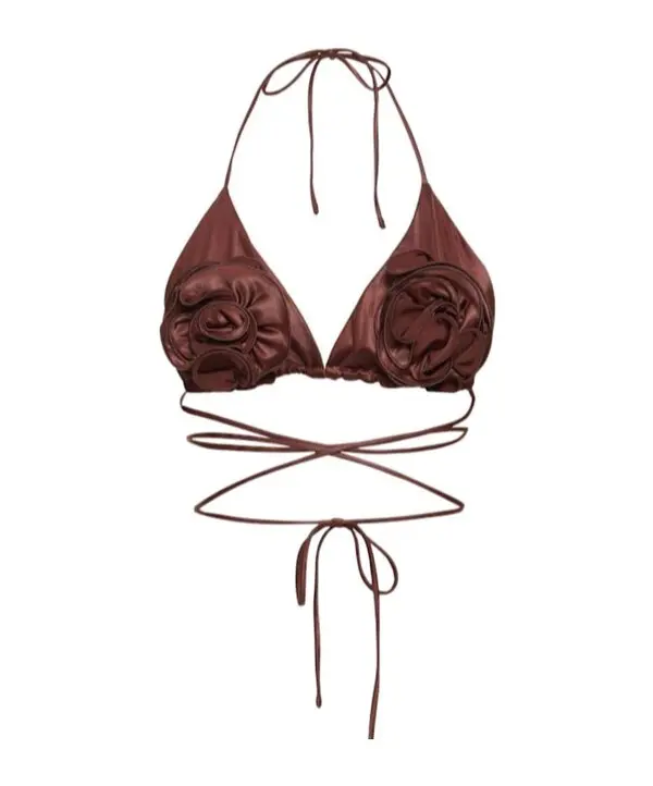 Magda Butrym Embellished Rose Bikini Top - Red