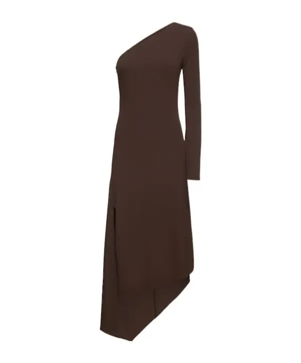 Michael Kors One-shoulder Stretch Jersey Dress With Side Slits - Brown