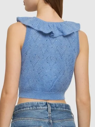 Alessandra Rich Knitted Cardigan With Crystal Embellishments