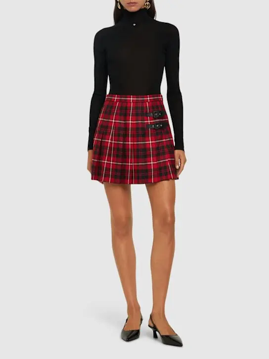 Alessandra Rich Plaid Mini Skirt With Buckle Detail