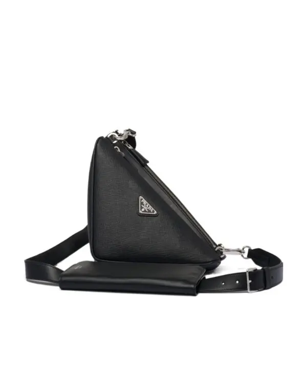 Prada Saffiano Leather And Leather Shoulder Bag - Black