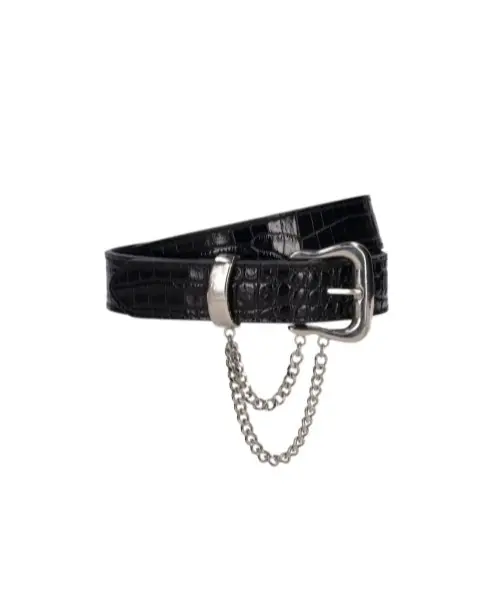 Alessandra Rich Embossed Leather Belt With Silver Buckle - Black/silver