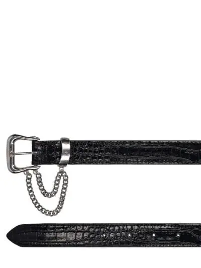 Alessandra Rich Embossed Leather Belt With Silver Buckle