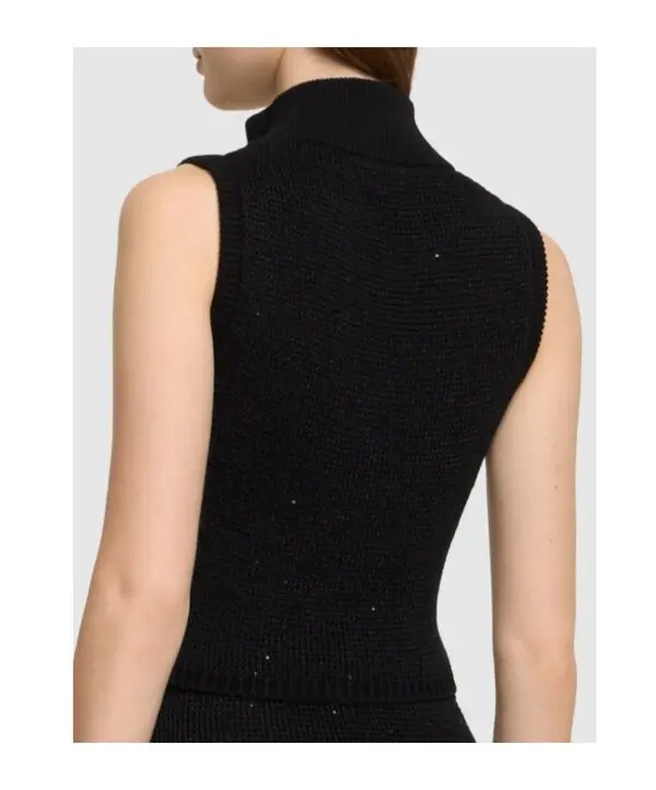 Alessandra Rich Knit Vest With Sequins And Zipper Detail