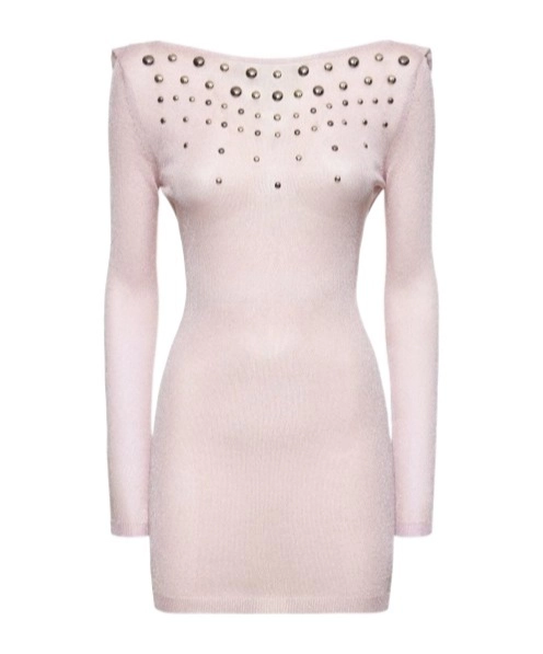 Alessandra Rich Embellished Knit Mini Dress - Pink