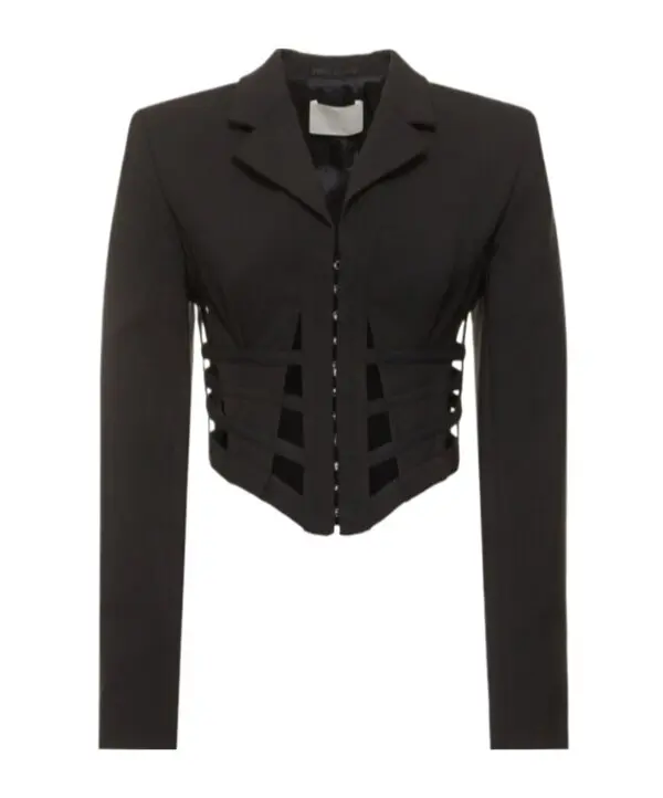 DION LEE Wool Blend Corset Cutout Blazer