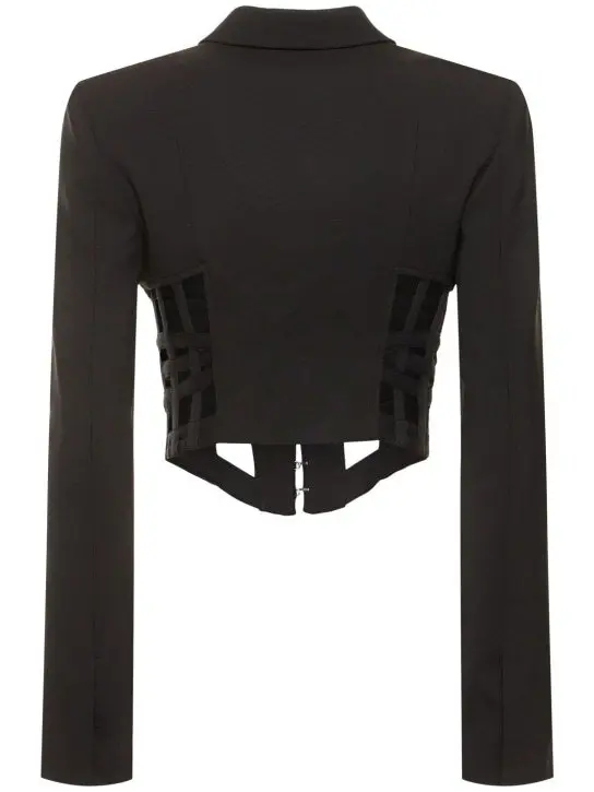 DION LEE Wool Blend Corset Cutout Blazer