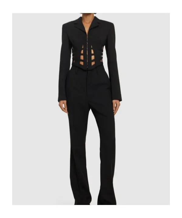 DION LEE Wool Blend Corset Cutout Blazer