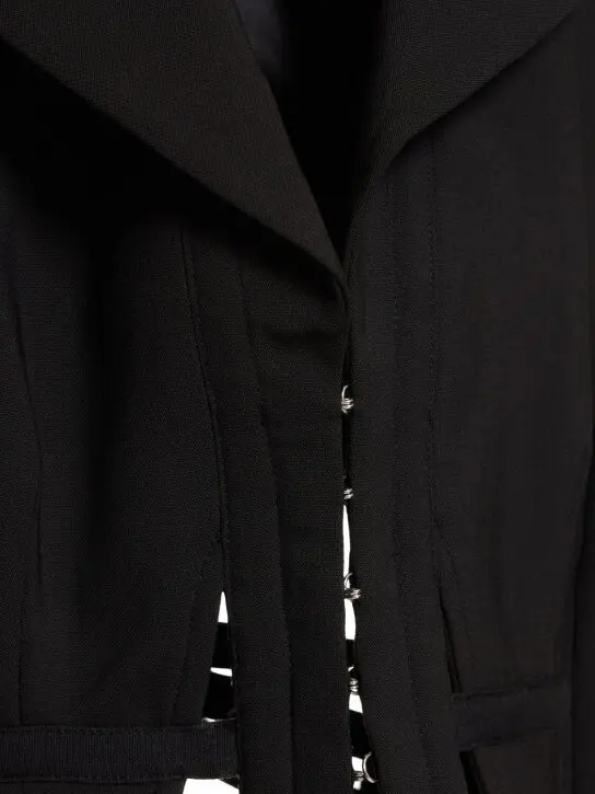 DION LEE Wool Blend Corset Cutout Blazer