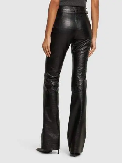 Alessandra Rich Belted Croc-embossed Leather Trousers