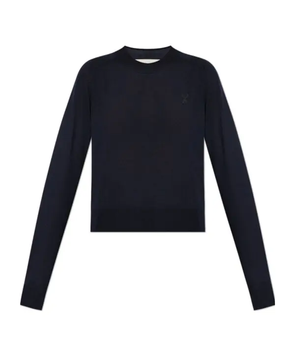 AMI Paris Logo Embroidered Knitted Jumper - Black