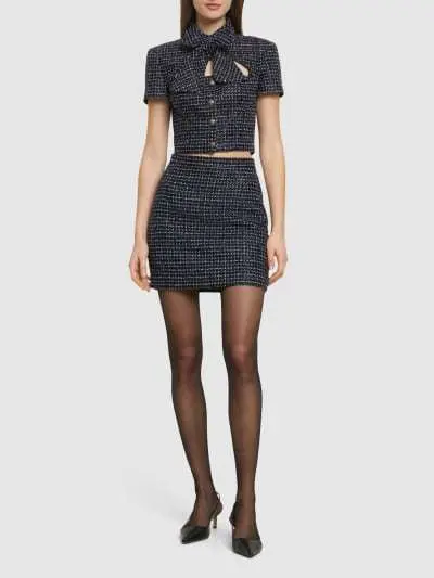Alessandra Rich Tweed Jacket With Bow Detail And Sequins