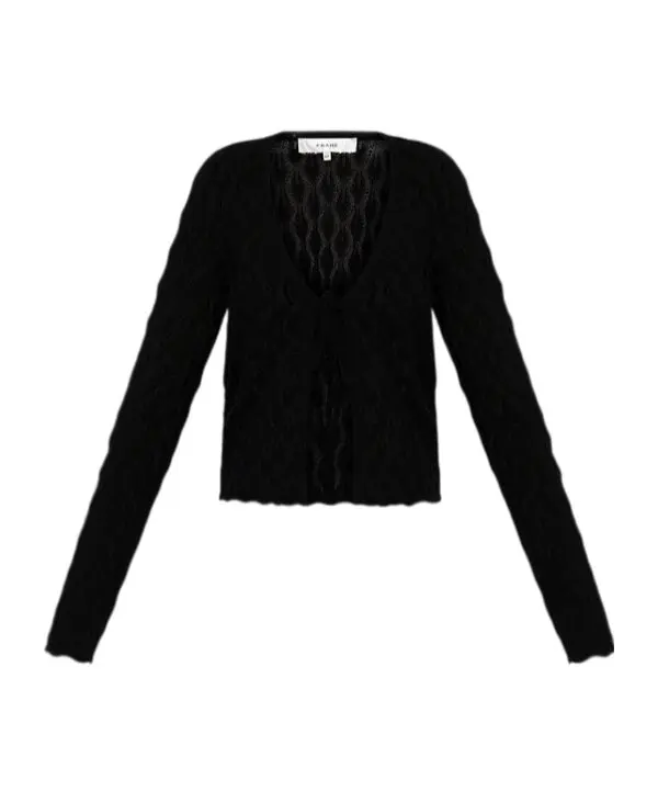 FRAME Pointelle-knit Tie-fastening Cropped Cardigan