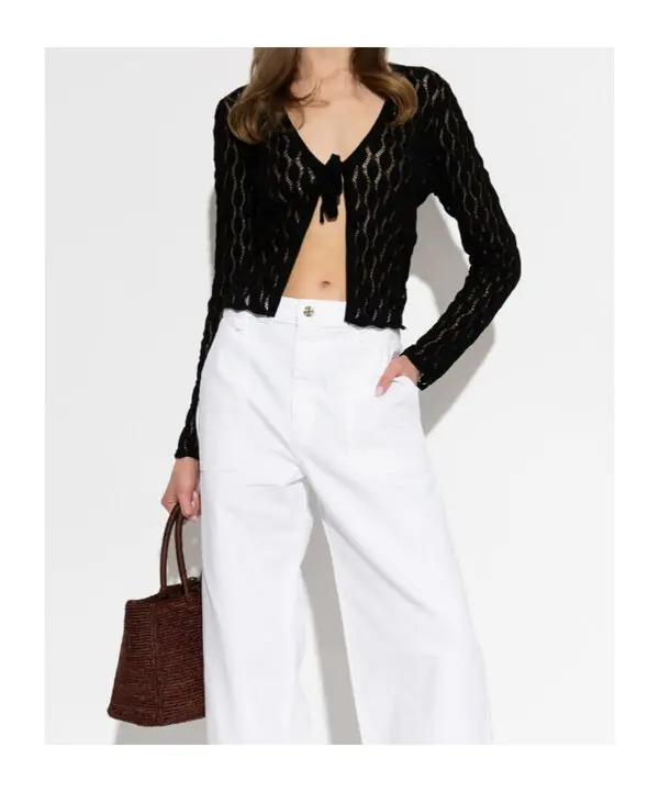 FRAME Pointelle-knit Tie-fastening Cropped Cardigan