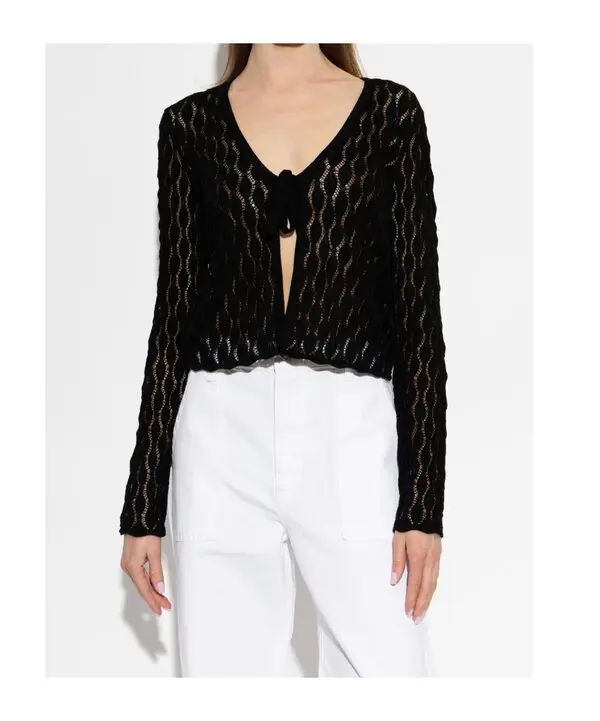 FRAME Pointelle-knit Tie-fastening Cropped Cardigan