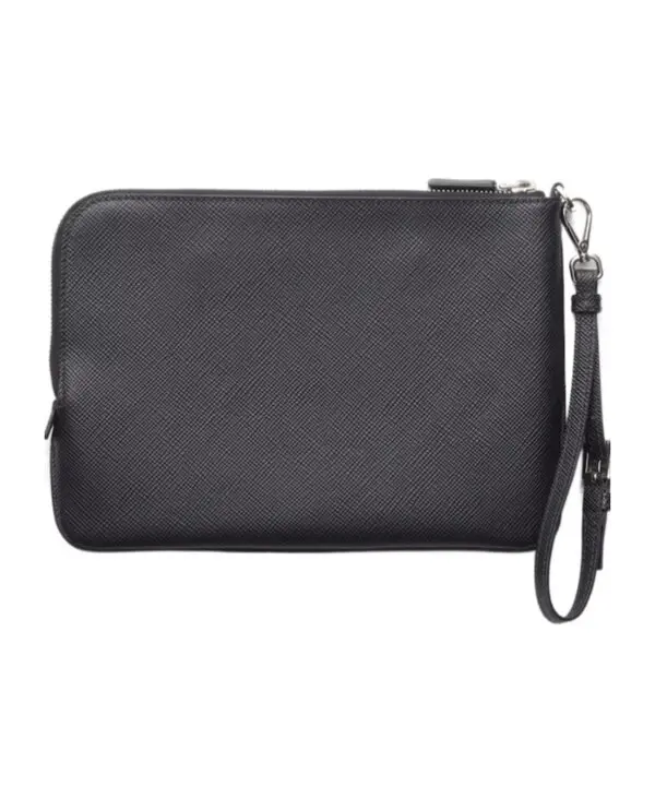 Prada Saffiano Leather Pouch With Detachable Wristband
