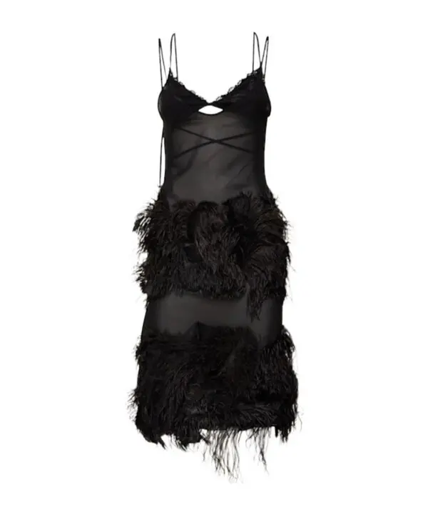 Attico Feather Embellished Slip Dress