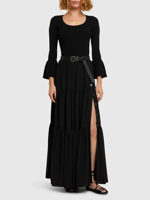 Michael Kors Pleated Tiered Button Detail Maxi Skirt