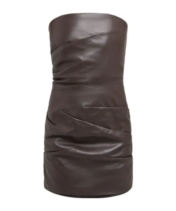 Attico Leather Strapless Mini Dress With Ruching And Zip Closure