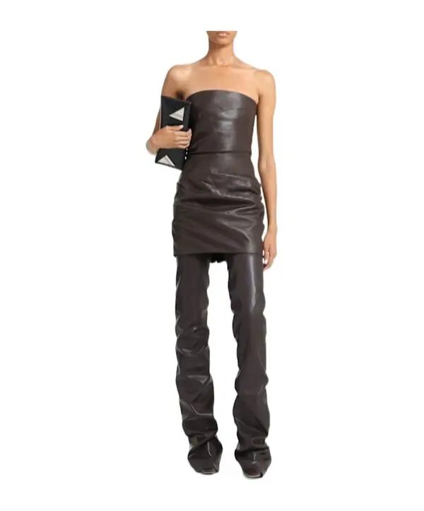 Attico Leather Strapless Mini Dress With Ruching And Zip Closure