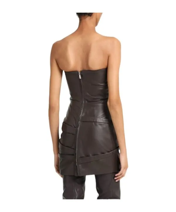 Attico Leather Strapless Mini Dress With Ruching And Zip Closure