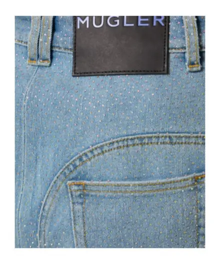 MUGLER Crystal Embellished Flared Jeans