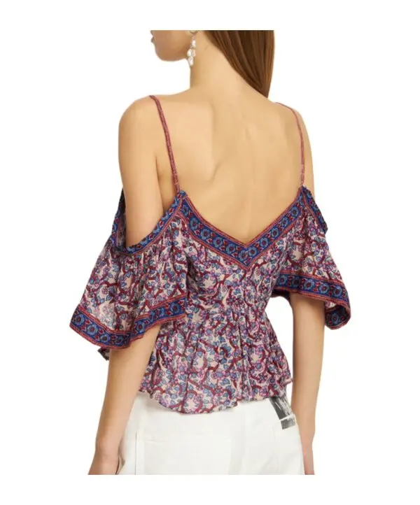 Isabel Marant Étoile Garuva Printed Cotton Cold Shoulder Top