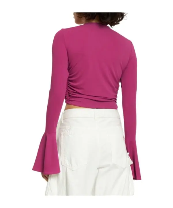 Magda Butrym Draped Jersey Long Sleeve Top With Flower Appliqués