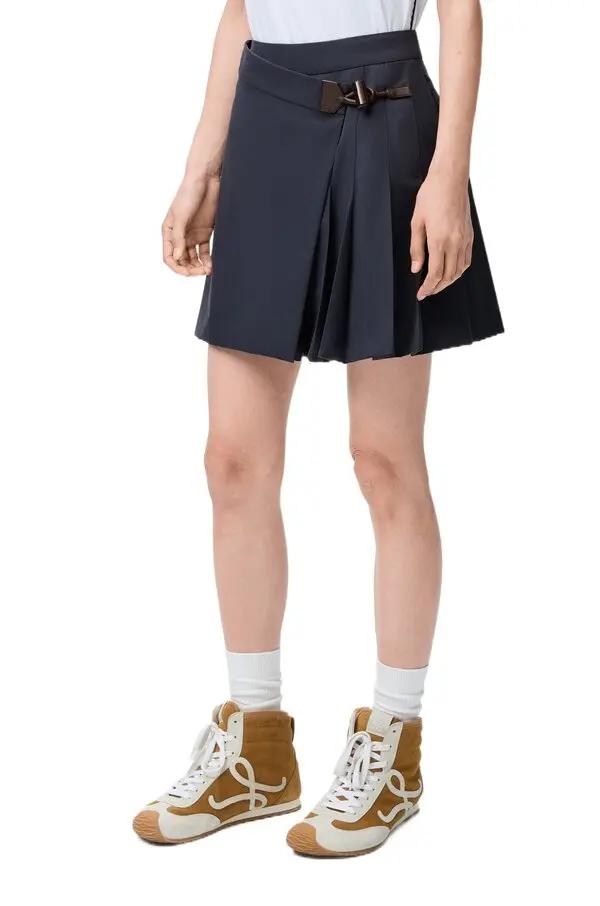 Loewe Pleated Mini Skirt In Cotton Blend - Navy Blue