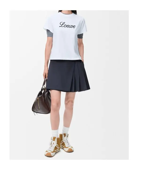 Loewe Pleated Mini Skirt In Cotton Blend - Navy Blue