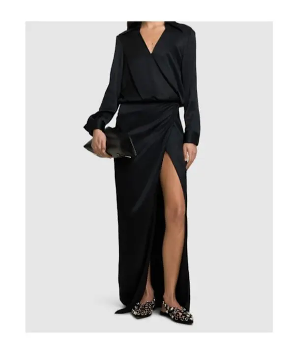 Attico Long Sleeve Slit Front Maxi Dress