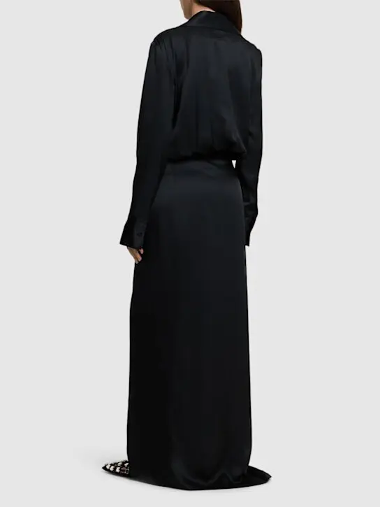 Attico Long Sleeve Slit Front Maxi Dress
