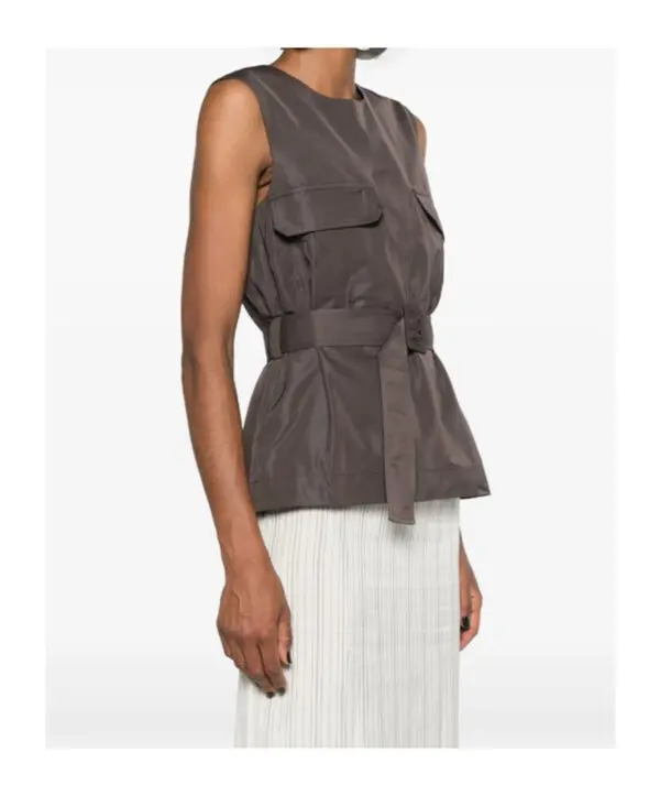 P.a.r.o.s.h Sleeveless Belted Top With Chest Pockets - Black