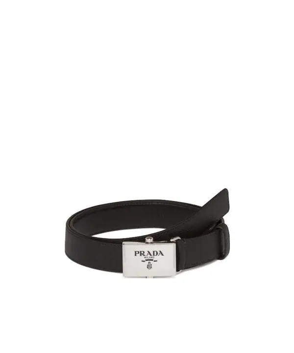 Prada Saffiano Leather Belt With Logo Buckle - Black