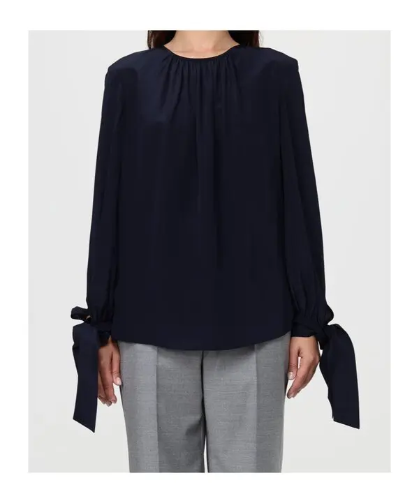 Max Mara Long Sleeve Crewneck Blouse With Tie Detail