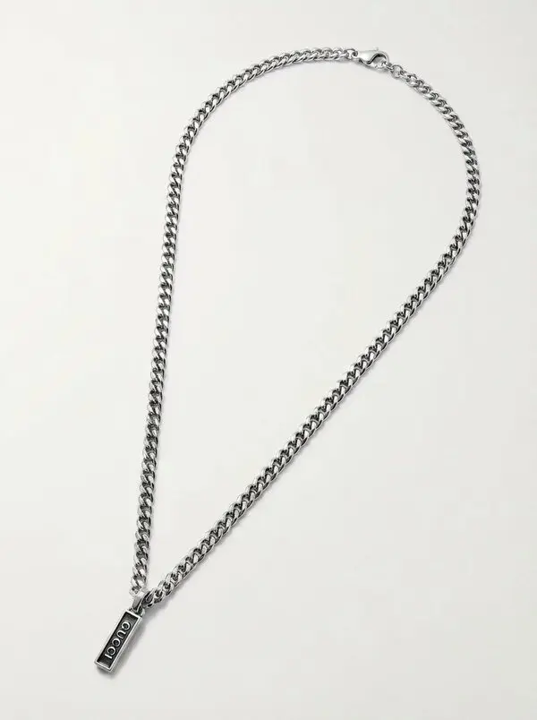 Gucci Logo Pendant Necklace - Gray