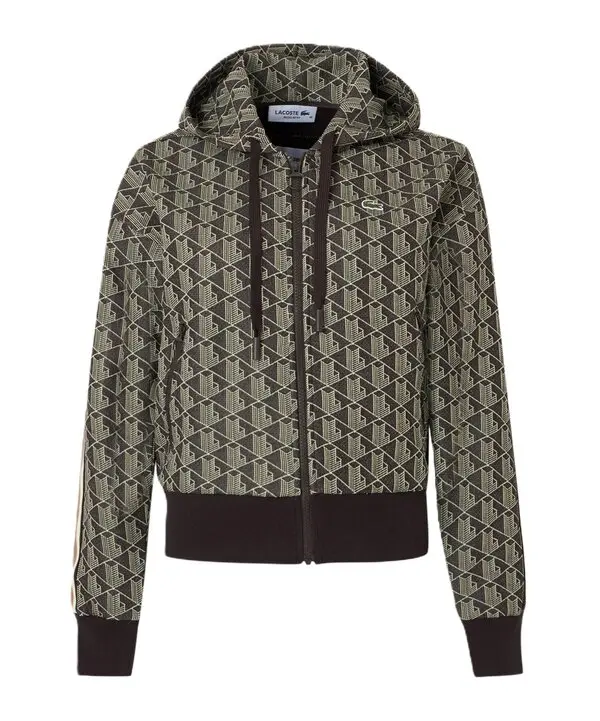 Lacoste Monogram Print Zip-up Hoodie - Brown